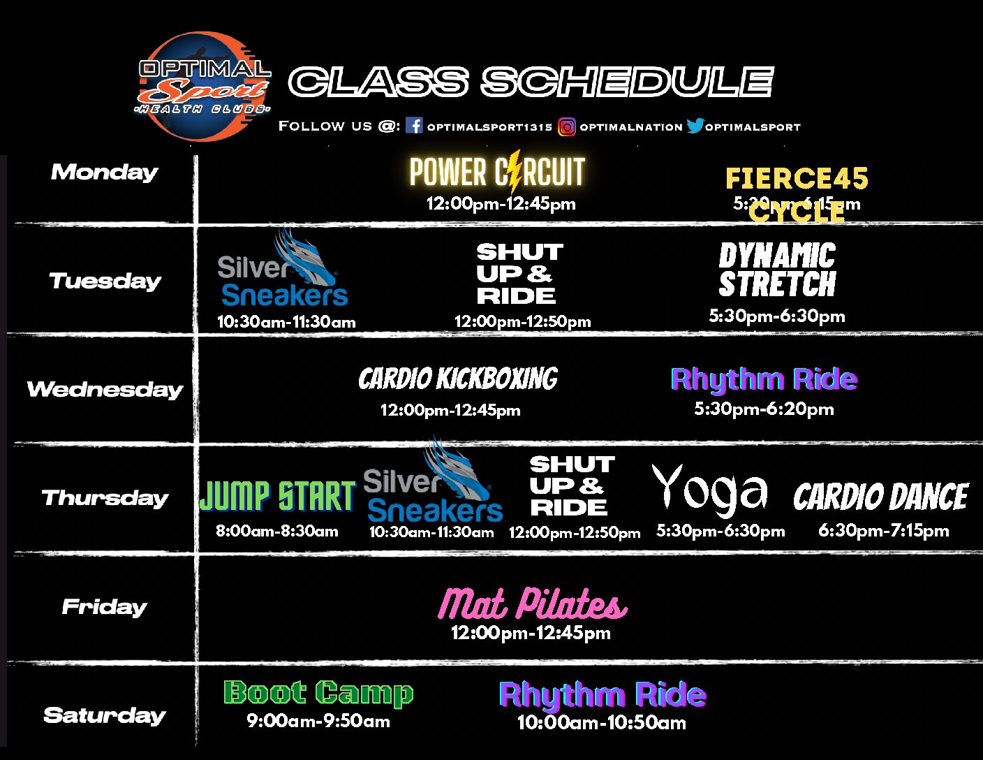 Philadelphia/Center City Class Schedule | Optimal Sport Health Clubs